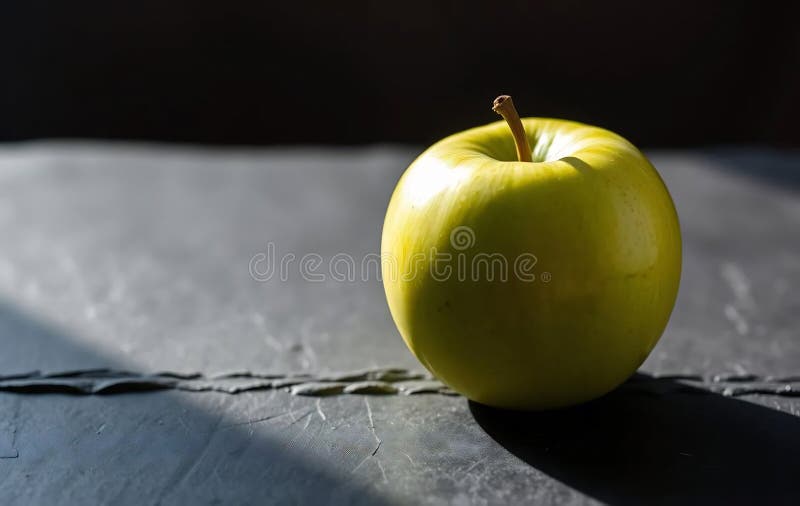 Single Green Apple on Slate Stock Illustration - Illustration of black ...