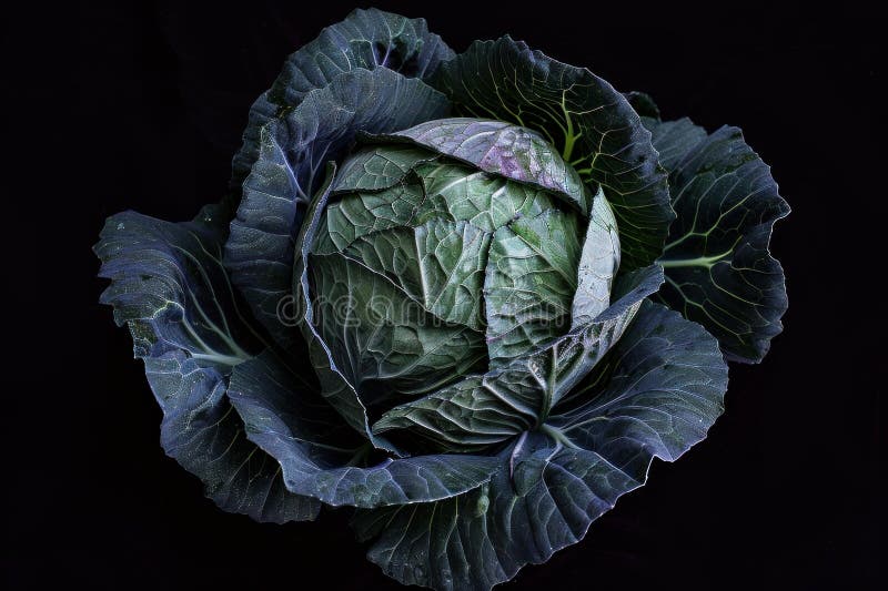 Single Green Cabbage Resting on Black Background Stock Illustration ...