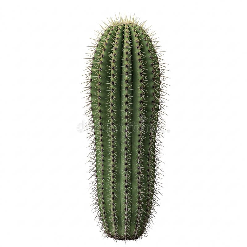 Single Green Cactus with Spines, Isolated on White Stock Illustration ...