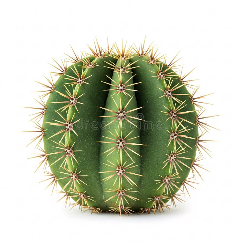 Single Green Cactus with Spines, Isolated on White Stock Illustration ...