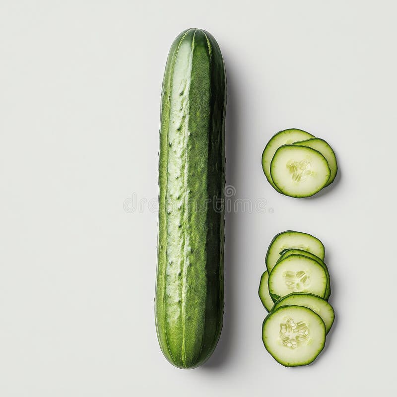A Single Green Cucumber with Some Slices, Isolated on a White Stock ...