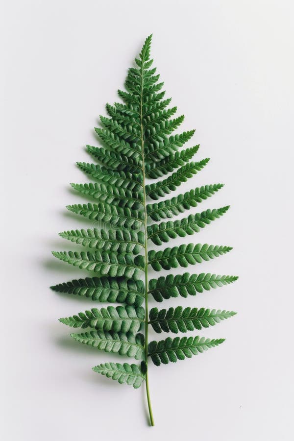A Single Green Fern Leaf Sits on a White Surface, Showcasing Its ...
