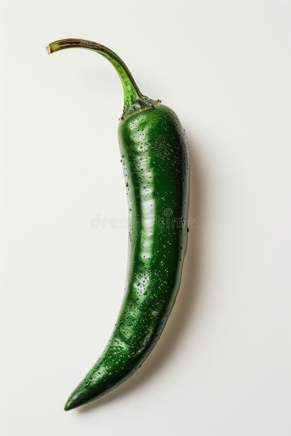 A Single Green Hot Pepper Sits on a White Surface Stock Image - Image ...