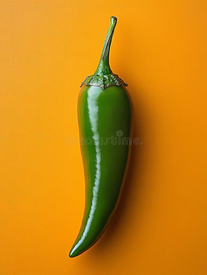 Single Green Jalapeno Pepper on an Orange Background Stock Photo ...