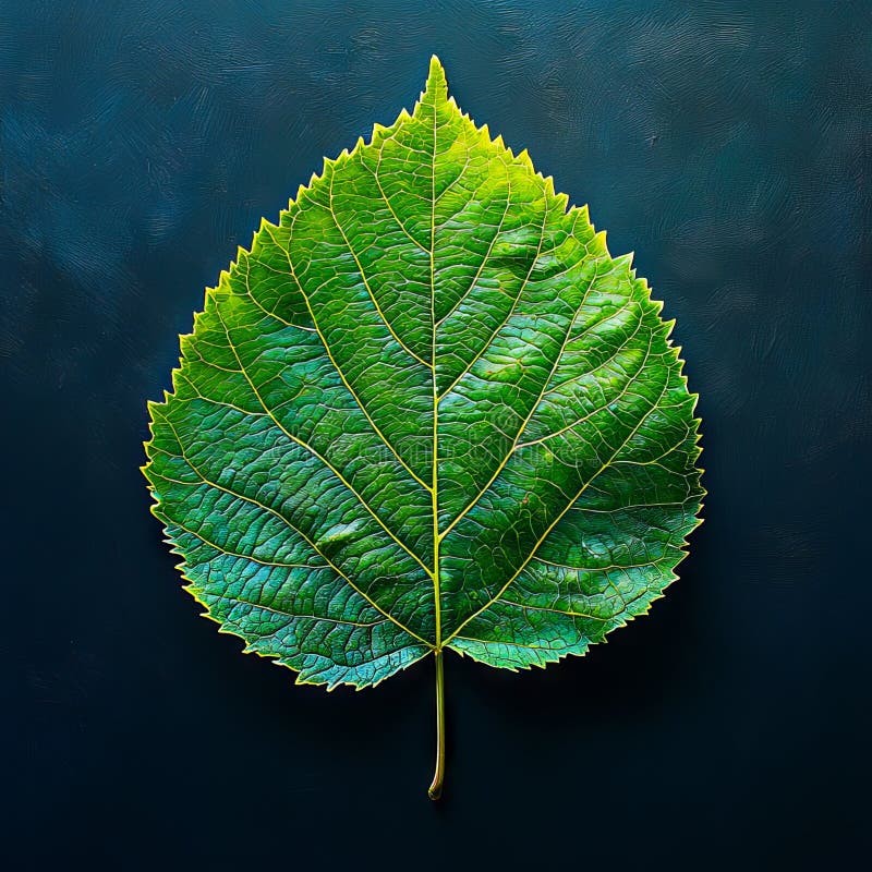 A Single Green Leaf on a Dark Blue Background Stock Photo - Image of ...