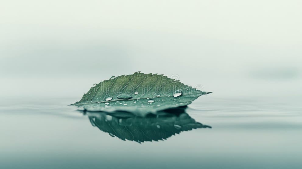 Single Green Leaf Floating on Teal Water Reflection Stock Illustration ...