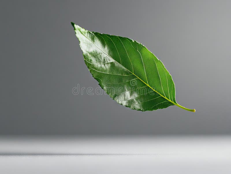 A Single Green Leaf on a Gray Surface Stock Photo - Image of stem ...