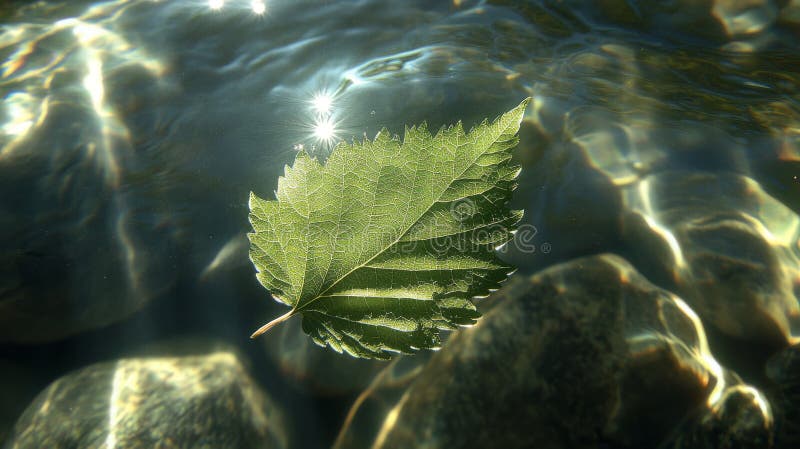 Single Green Leaf Lying Surface Clear Water Stock Photos - Free ...