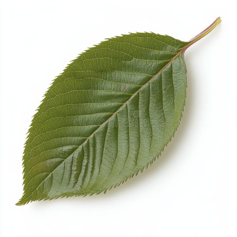 Single Vibrant Green Leaf with Intricate Textured Surface and Finely ...