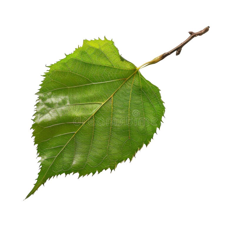A Single Green Leaf with Veins and a Small Twig Stock Photo ...
