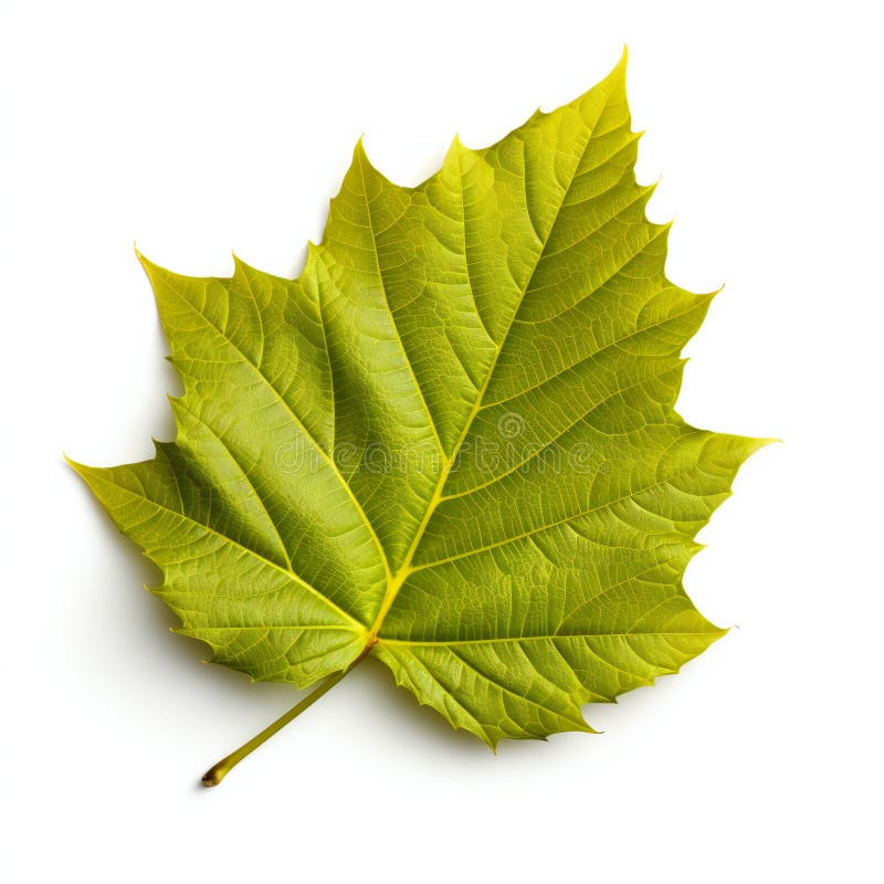 Single Green Maple Leaf Isolated on White Background, Flat Lay, Top ...