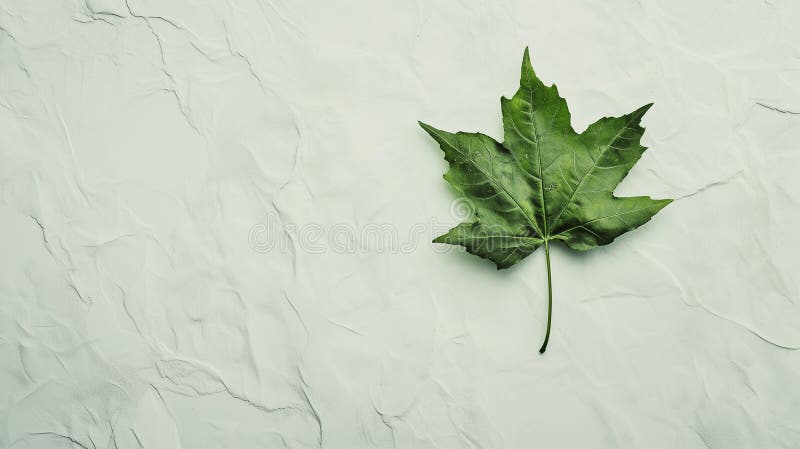 A Single Green Maple Leaf Lies on a Textured, Pale Background. the Leaf ...