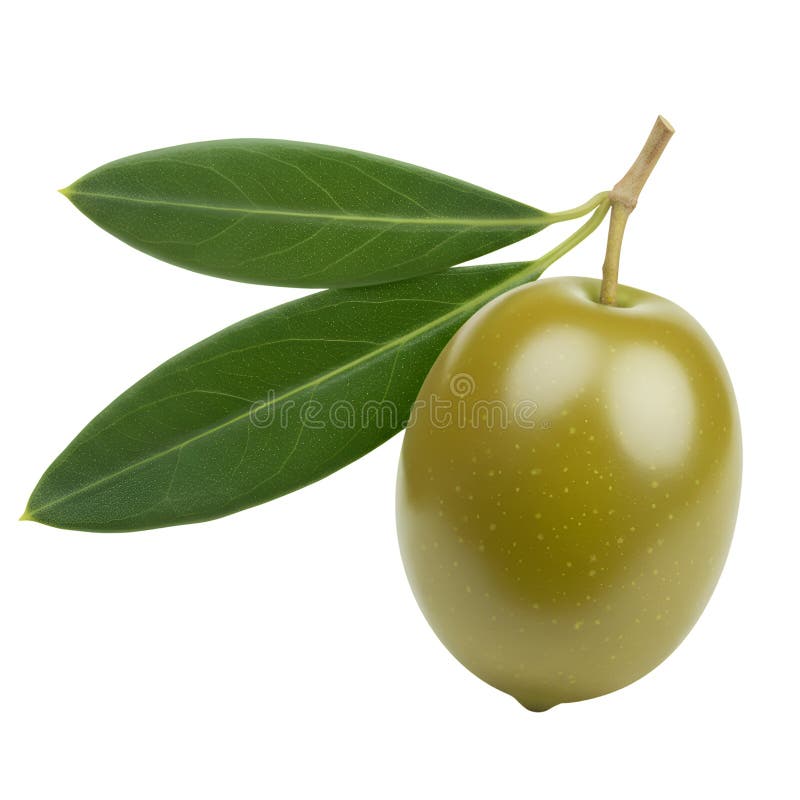 Close Up of a Single Green Olive with Leaves Still Attached To the Stem ...