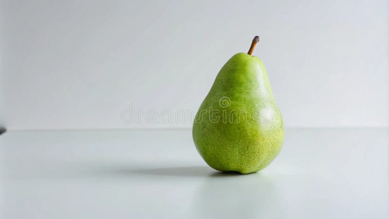 A Single Green Pear Sits on a White Surface, Casting a Shadow Stock ...