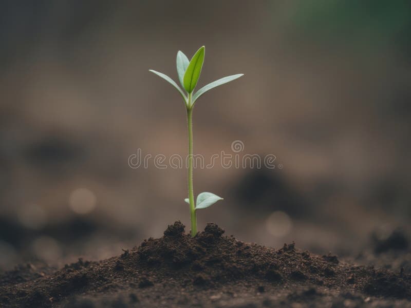 A Single Green Plant Sprouting from Dark Soil. Stock Image - Image of ...