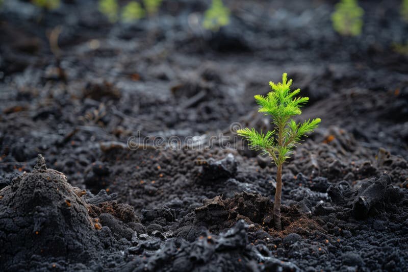 A Single, Green Sapling in a Sea of Ashcovered Ground Stock Photo ...
