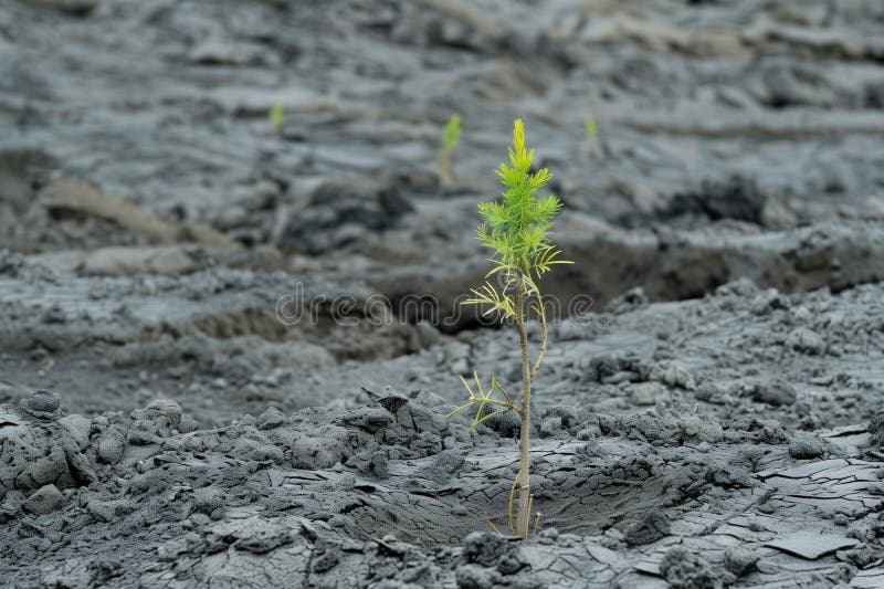 A Single, Green Sapling in a Sea of Ashcovered Ground Stock Image ...