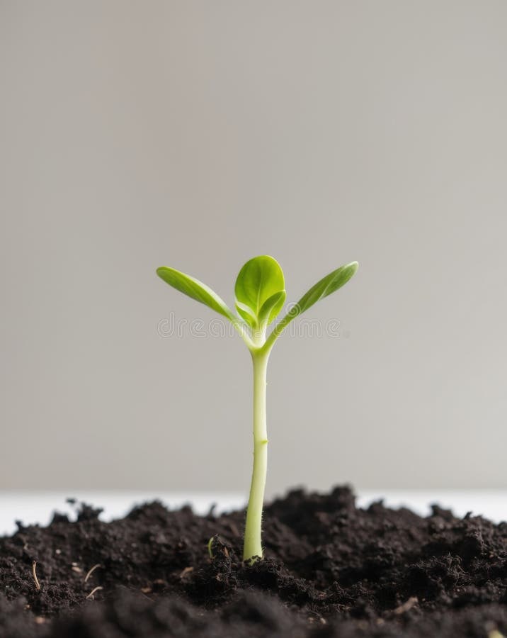 A Single Green Sprout Emerges from Dark Soil. Stock Photo - Image of ...