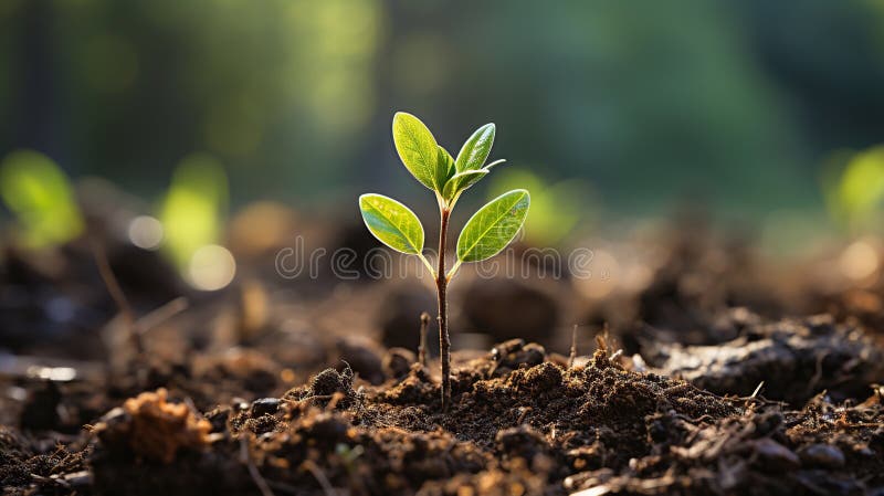 A Single Green Sprout Emerges from Dark Soil with Other Sprouts in the ...
