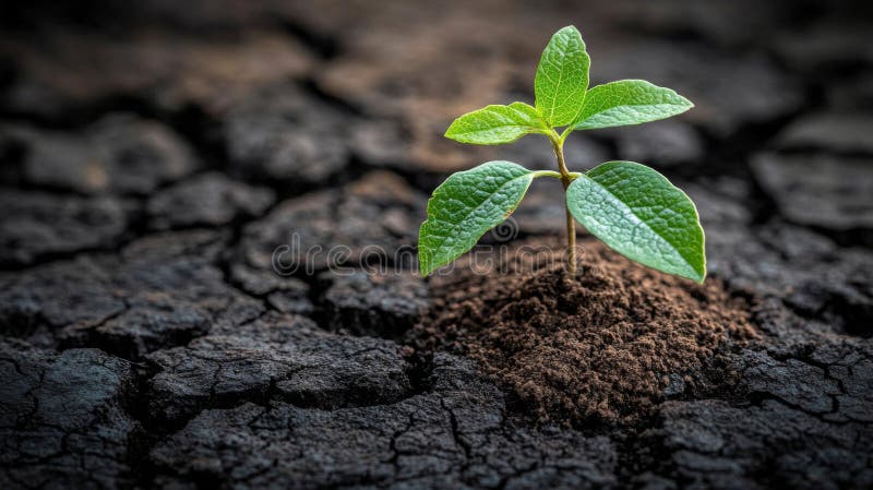 A Single Green Sprout Emerging from Cracked Dry Earth Stock ...