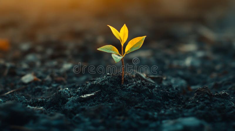 A Single Green Sprout Emerging from Dark Soil Stock Illustration ...