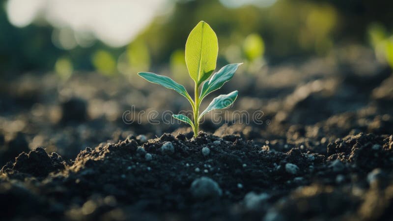 A Single Green Sprout Emerging from Dark Soil Stock Illustration ...