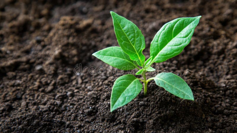 A Single Green Sprout Emerging from Dark Soil Stock Illustration ...