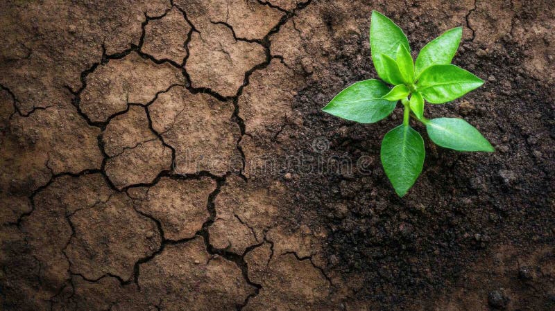 A Single Green Sprout Emerging from Dry Cracked Soil Stock Illustration ...