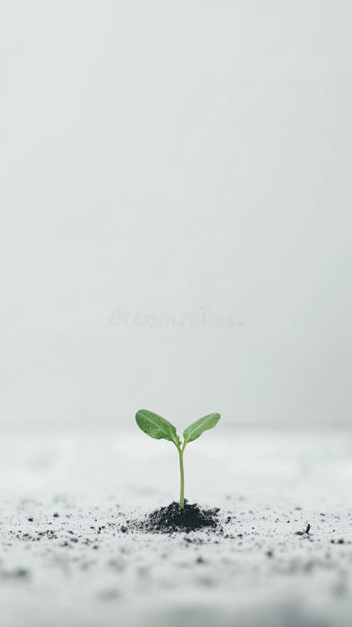 A Single Green Sprout Emerging from Fresh Soil on a Clean White Stock ...