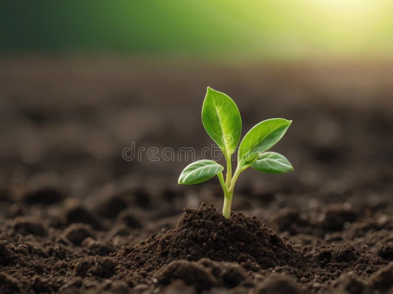 A Single Green Sprout Emerging from Rich Soil. Stock Image - Image of ...
