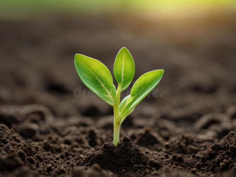 A Single Green Sprout Emerging from Rich Soil. Stock Image - Image of ...