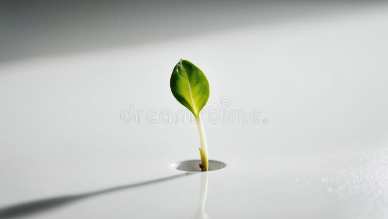 A Single Green Sprout Emerging from White Surface. Stock Image - Image ...