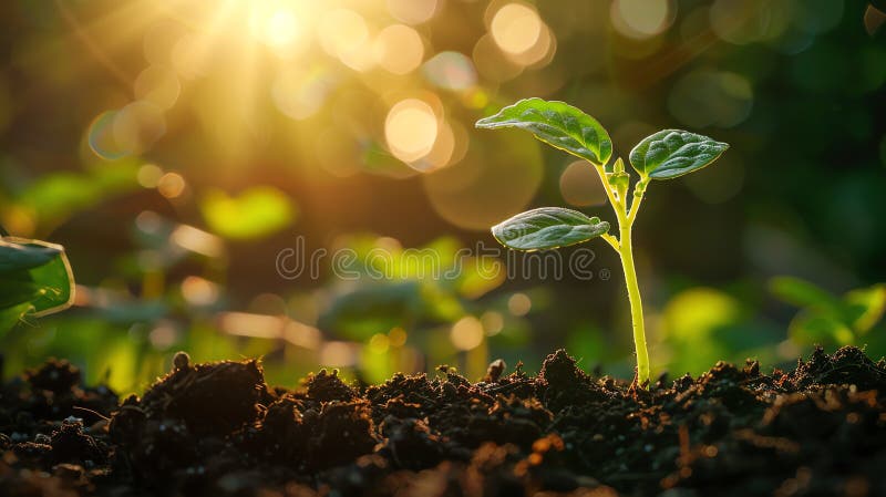 A Single Green Sprout Growing from the Ground in the Sunlight Stock ...