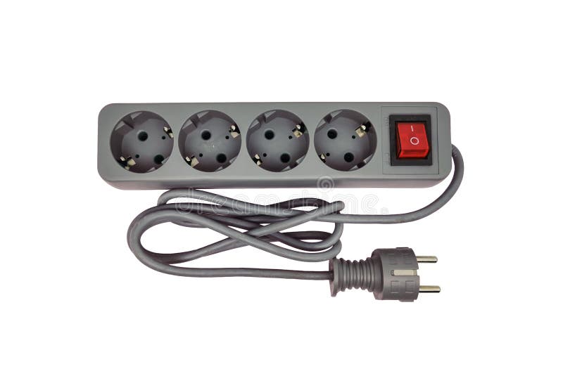 Single Grey Electric Socket with Cable and Plug Isolated on White ...