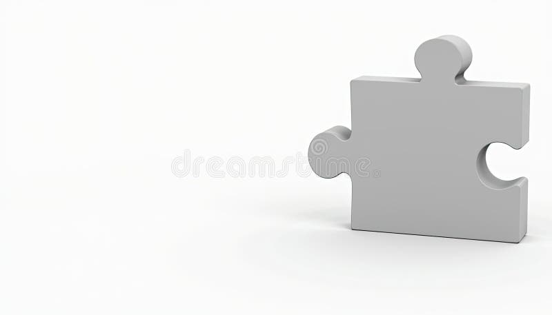 Single Grey Puzzle Piece Standing Upright Against a Minimalist White ...