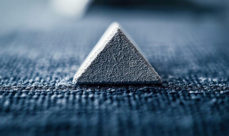 A Single Grey Pyramid Sits on a Blue Fabric, Showcasing Texture in a ...