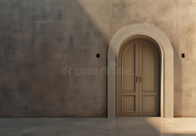 A Single, Grey Wall with Two Doors in Front of it Stock Photo - Image ...