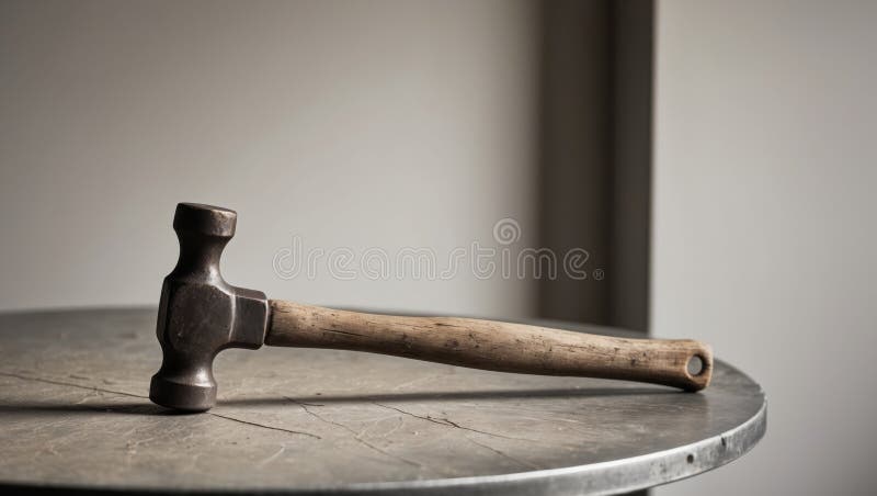 A Single Hammer Sitting on a Wooden or Metal Table. Stock Image - Image ...