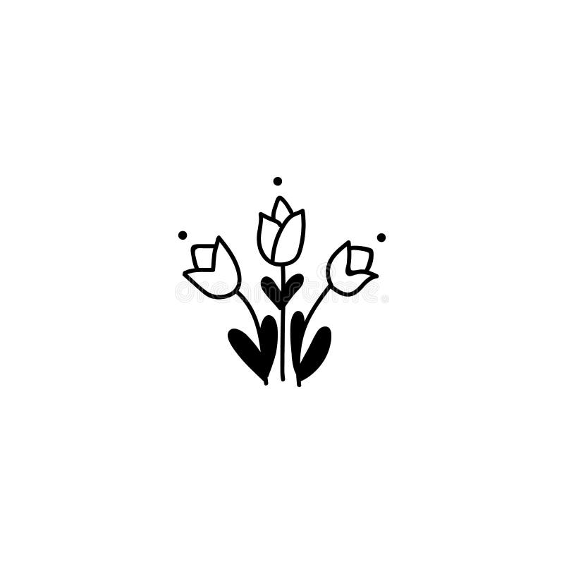 Single Hand Drawn Bouquet of Tulips. Vector Illustration in Doodle ...