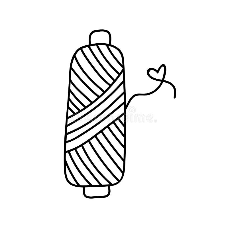 Single Hand Drawn Spool of Thread. Vector Illustration in Doodle Style ...