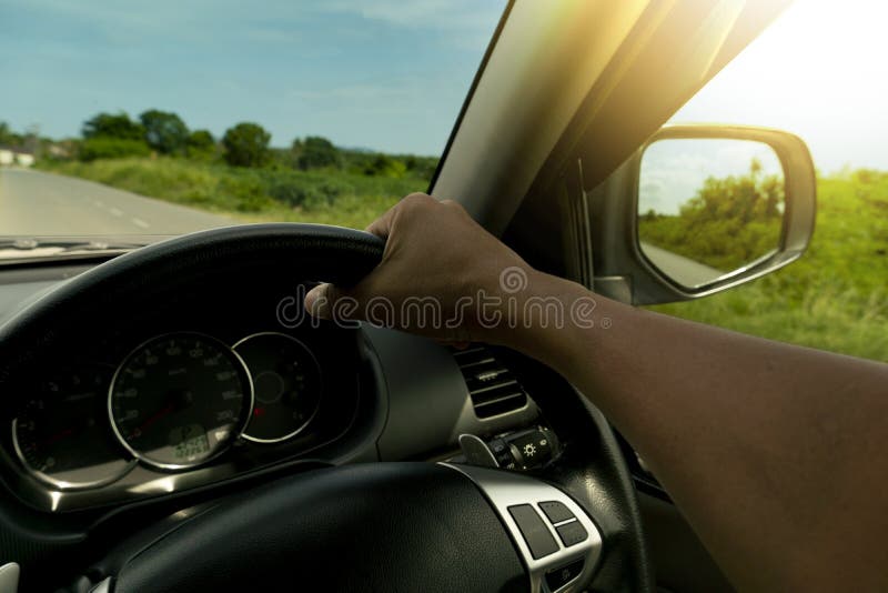 Single Hand of Man Driving Car. Stock Image - Image of expensive ...