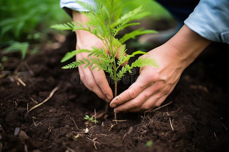 Hand Planting Sapling in a Soil Stock Image - Image of generated ...