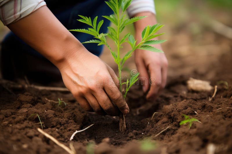 A Single Hand Planting a Tree Sapling Stock Image - Image of green ...