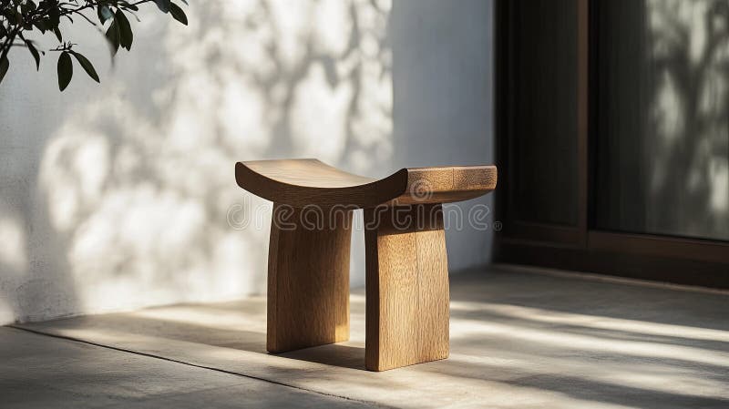 A Single Handcrafted Wooden Stool Styled in a Modern, Minimalist Stock ...