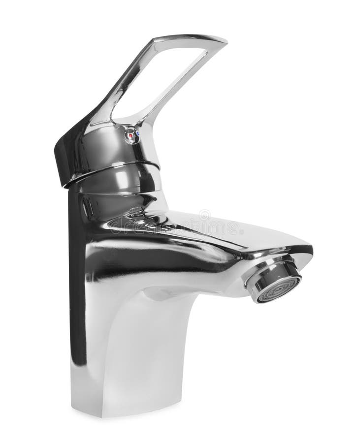 Single Handle Water Tap on Grey Table, Top View. Space for Text Stock ...