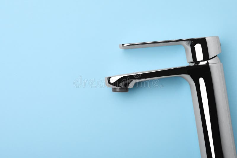 Single Handle Water Tap Light Blue Background Top View Stock Photos ...