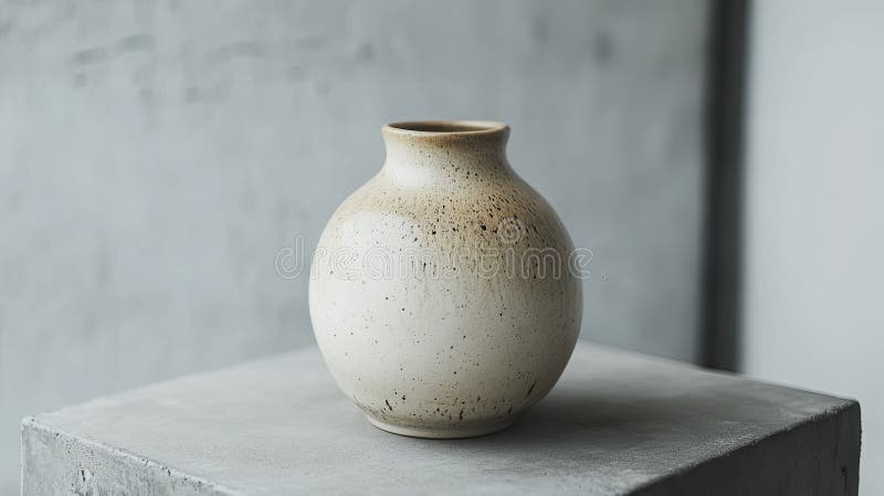 A Single Handmade Pottery Vase Styled on a Smooth Concrete Table ...