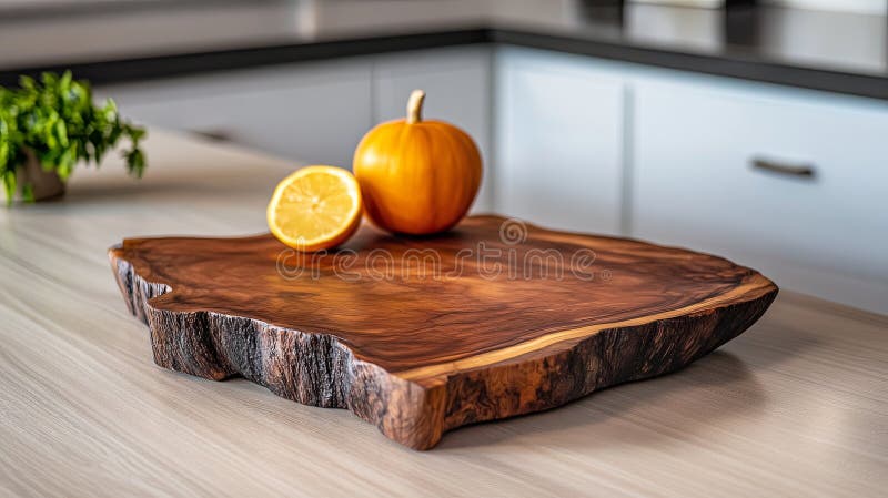 A Single Handmade Wooden Cutting Board Styled on a Light Wooden Stock ...