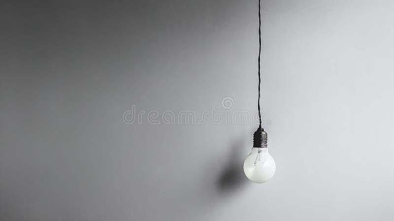 Single Hanging Light Bulb on Gray Background Symbolizing Creative Idea ...