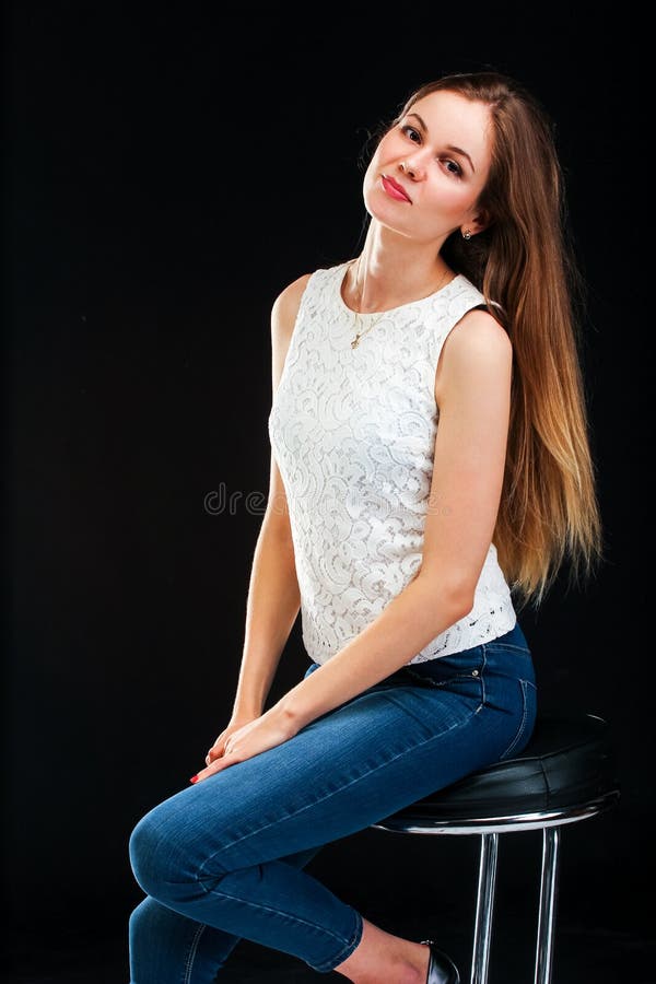 One Single Happy Cheerful School Age Child, Girl Wearing Large ...